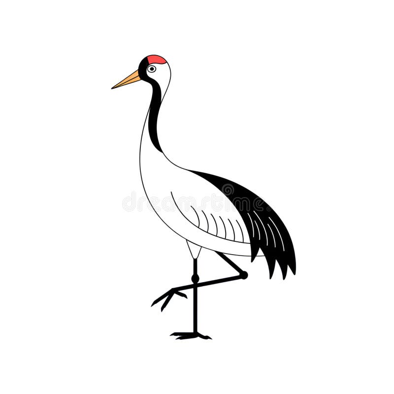 Crane Illustration Standing on One Leg, Isolated on a Plain Surface Art ...
