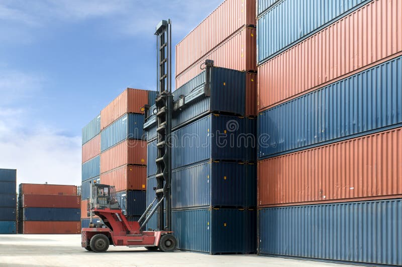 Crane Lift Up Container Box Loading To Container Depot. Stock Image ...