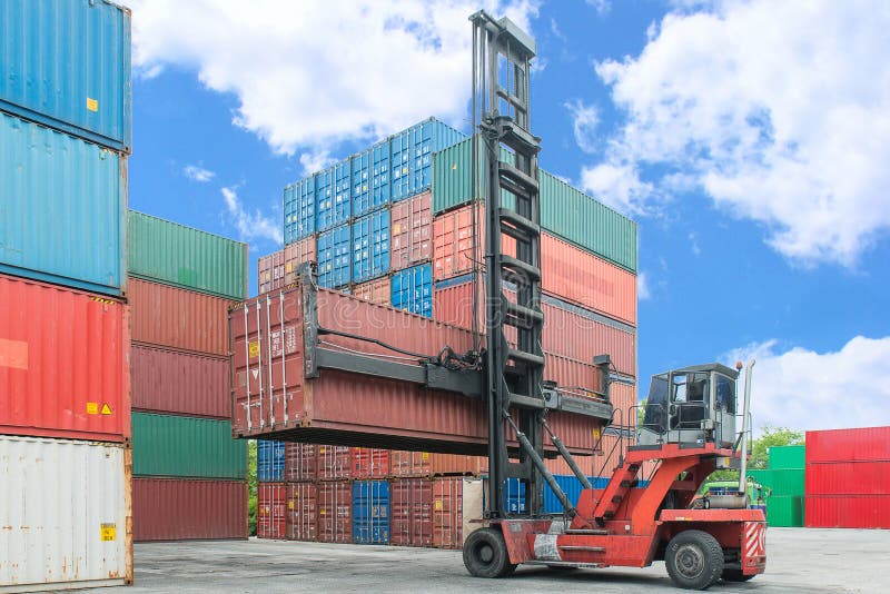 Crane Lifter Handling Container Box Loading To Depot Stock Photo ...