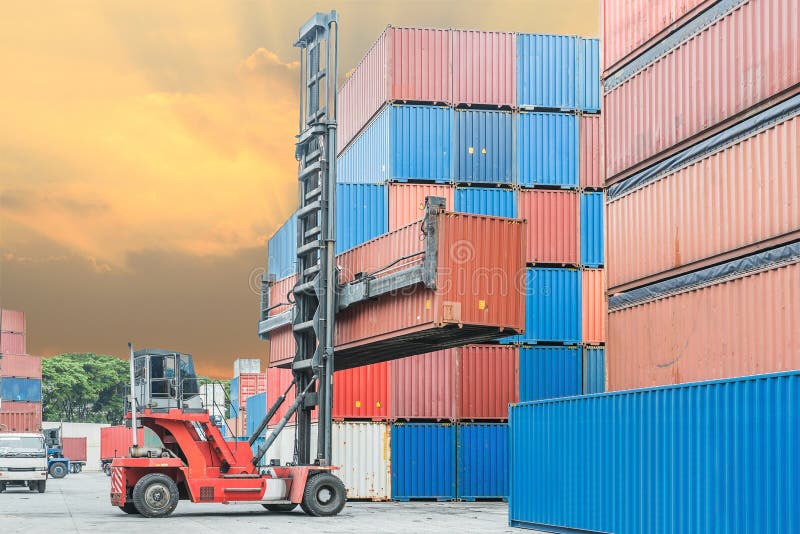 Crane Lifter Handling Container Box Loading To Depot Stock Image ...