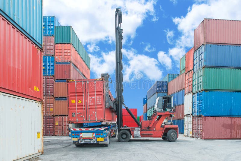 Crane Lifter Handling Container Box Loading To Truck Stock Photo ...