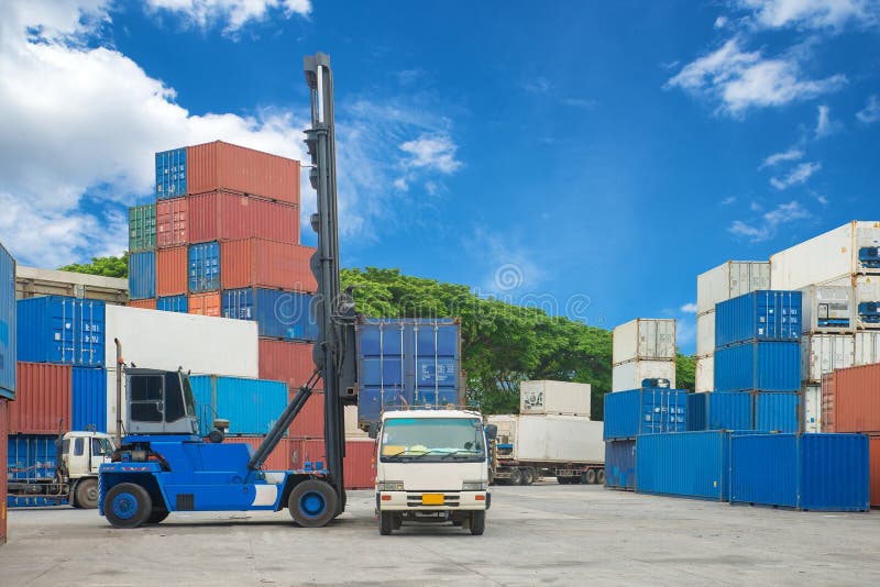 Crane Lifter Handling Container Box Loading To Truck. Stock Image ...