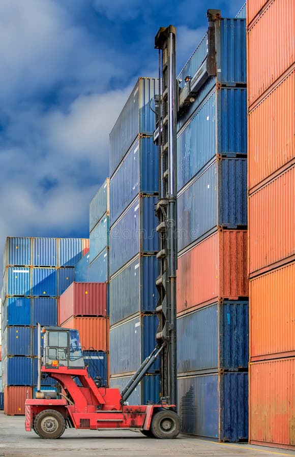 Portal Jib Crane and Cargo Containers Stock Photo - Image of export ...
