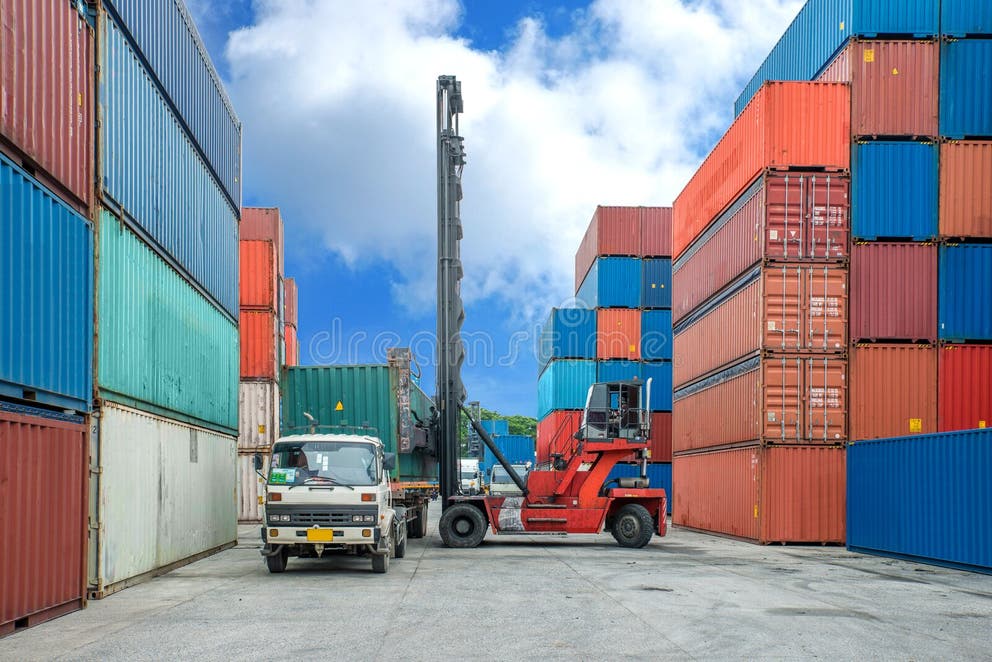 Crane Lifter Loading Container Box into Truck in Import Export L Stock ...
