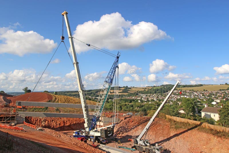 Crane Lifting a Bridge Beam Stock Image - Image of lift, road: 123315937