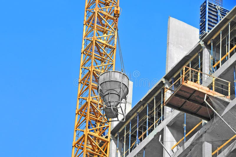 Crane Lifting Cement Mixing Container Stock Photo - Image of industrial ...