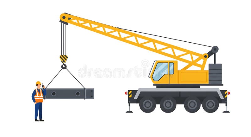 Crane Lifting Concrete Beam with Worker Supervising Operation Stock ...