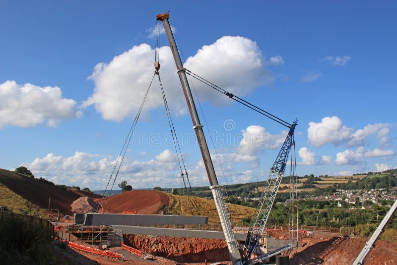 Crane Lifting a Concrete Bridge Beam Stock Image - Image of site ...