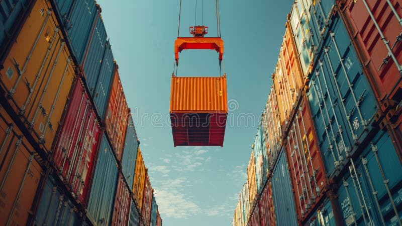 Crane Lifting Container in the Air Stock Photo - Image of machinery ...