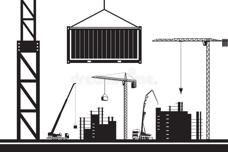 Crane Lifting Container on Construction Site Stock Vector ...