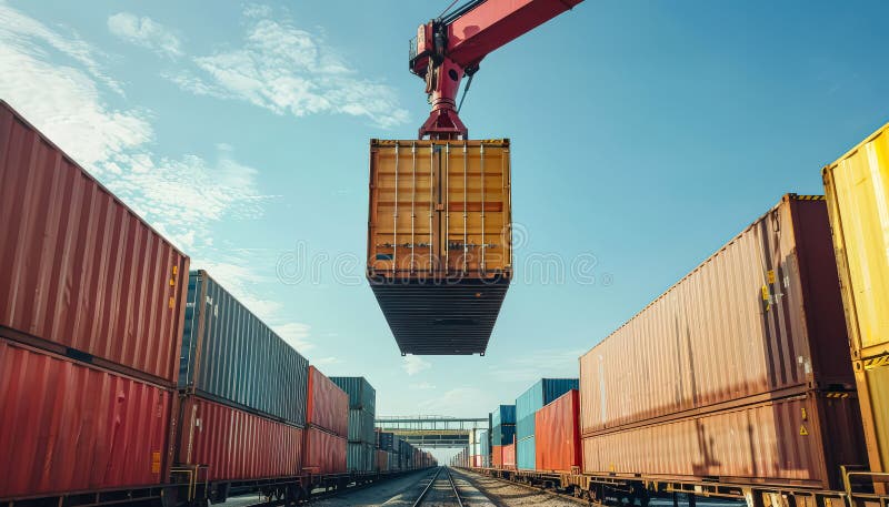 Crane is Lifting a Container Off of a Train Stock Illustration ...