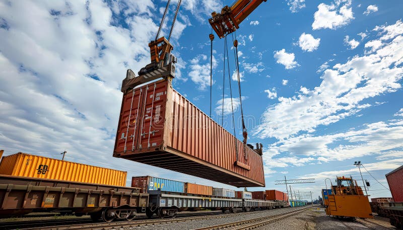 Crane is Lifting a Container Off of a Train. Stock Illustration ...