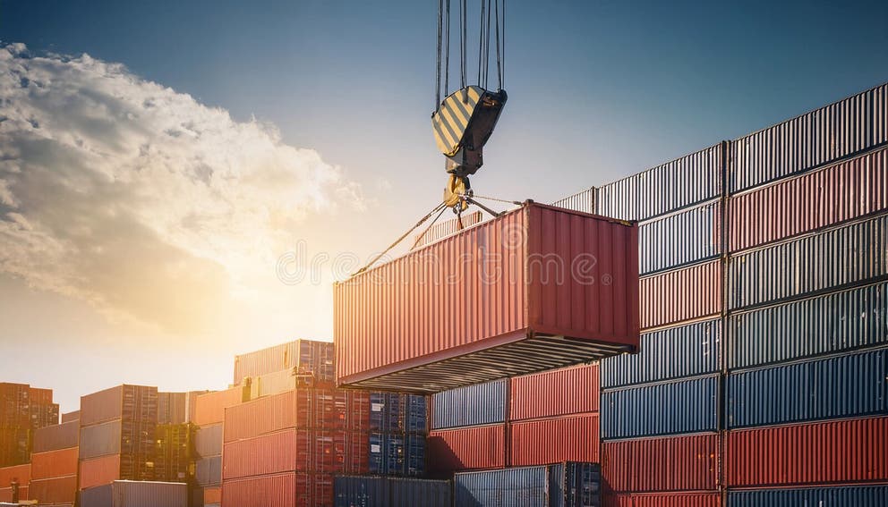 A Crane is Lifting a Container from a Stack of Containers Stock Photo ...
