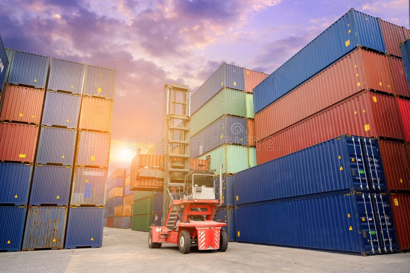 Crane Lifting Handling Up with Container Box at Dockyard, Container ...