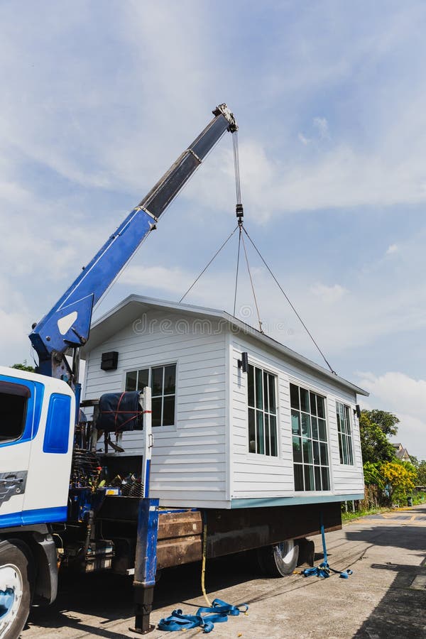 Crane Lifting a Knock Down Private House. Stock Image - Image of ...