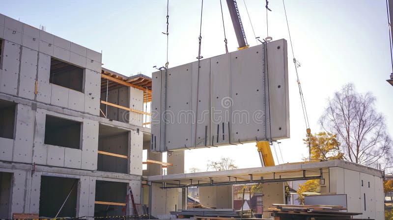 Crane Lifting a Large Panel Onto the Roof of a Modern Building Stock ...