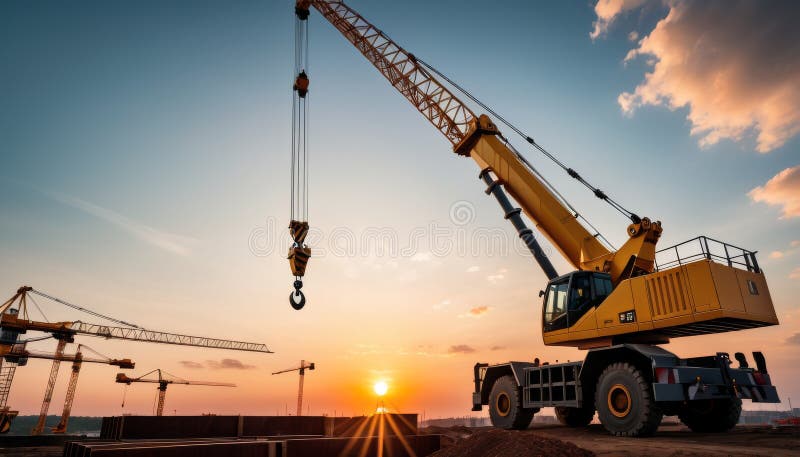 Crane Lifting at Sunset stock photo. Image of industrial - 314467652