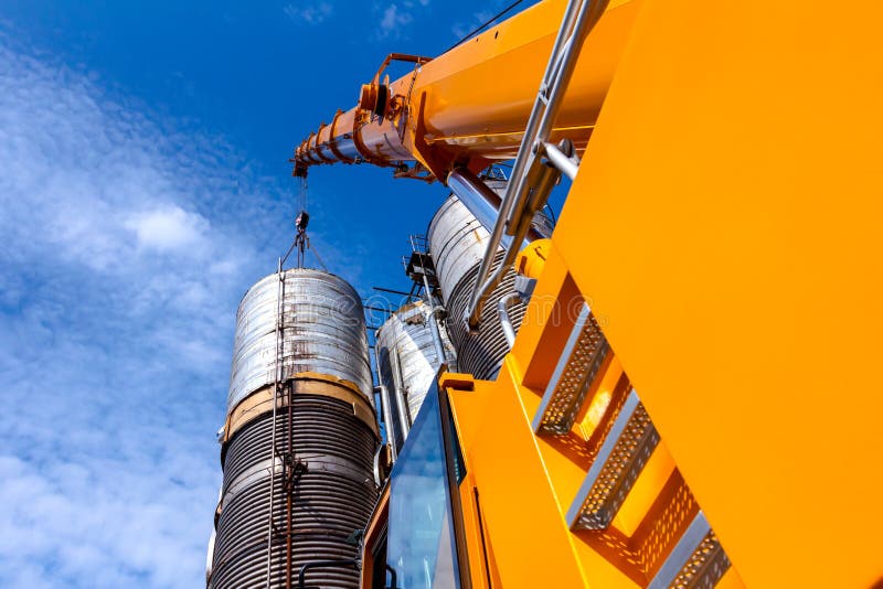 Crane is Lifting Work Basket Stock Image - Image of lifting, metal ...