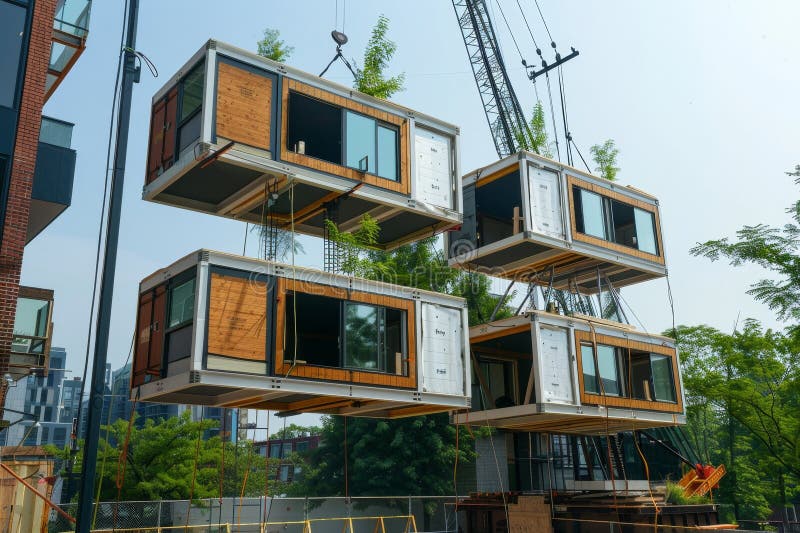 A Crane Lifts Multiple Containers into the Air at a Construction Site, Experiment with Modular ...