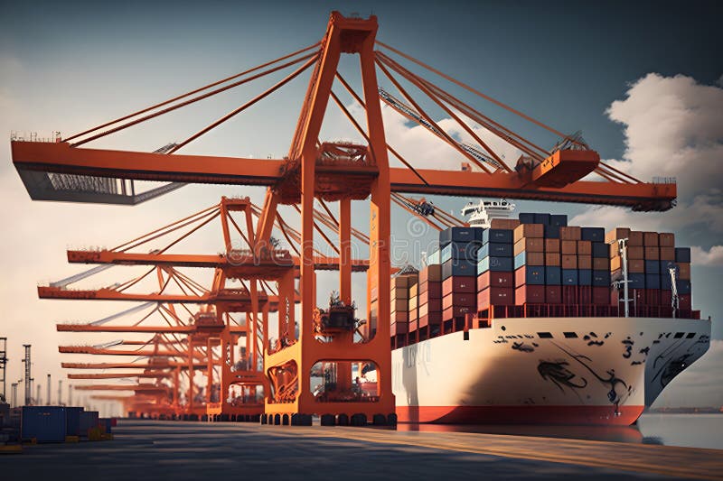 Crane Loading Cargo Container Import Container Ship in the ...