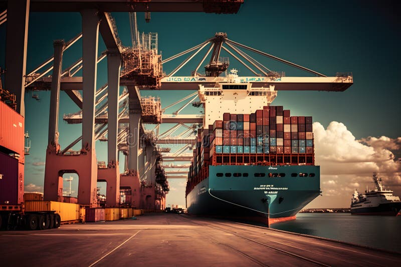 Crane Loading Cargo Container Import Container Ship in the ...