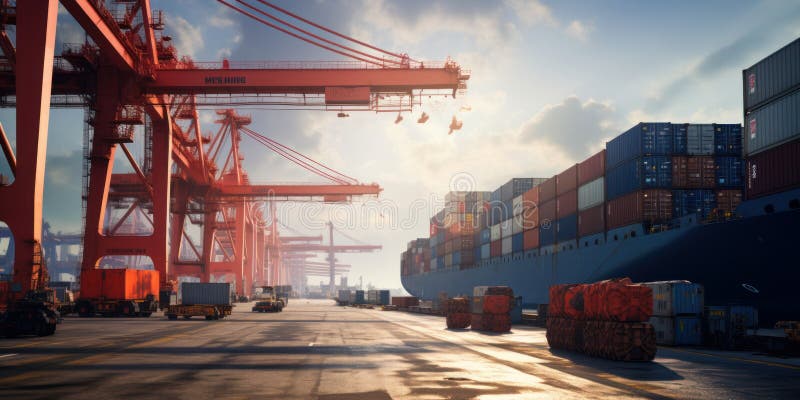 Crane Loading Cargo Container Import Container Ship in the ...