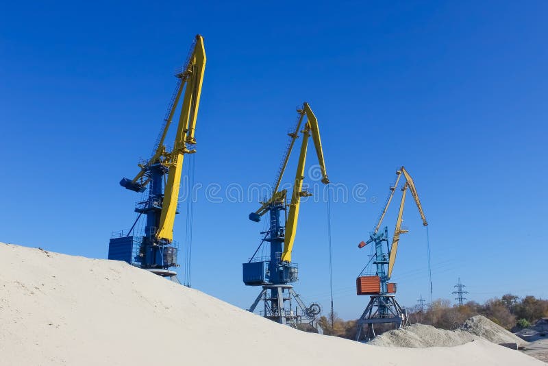 Crane Loading Industrial Cargo Ship with Gravel Stock Photo - Image of ...