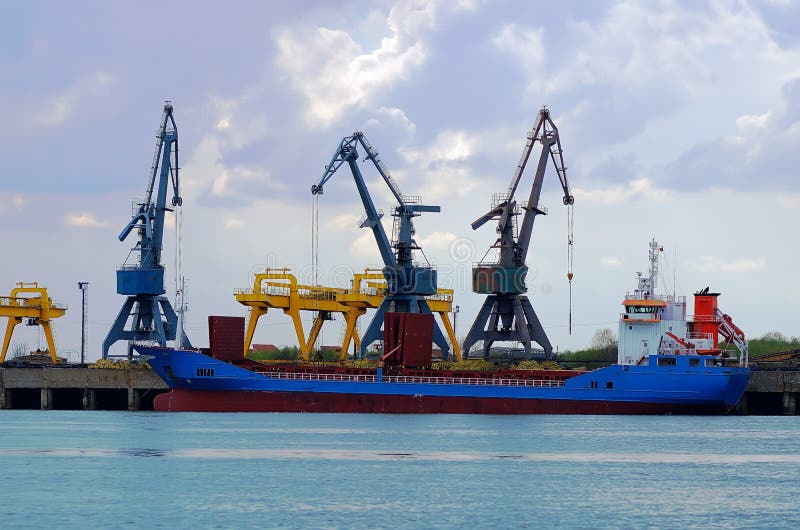 Crane Loading Industrial Cargo Ship Stock Image - Image of boat, crane ...
