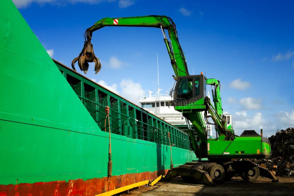 Crane Loading a Ship with Recycling Steel Stock Photo - Image of metal ...