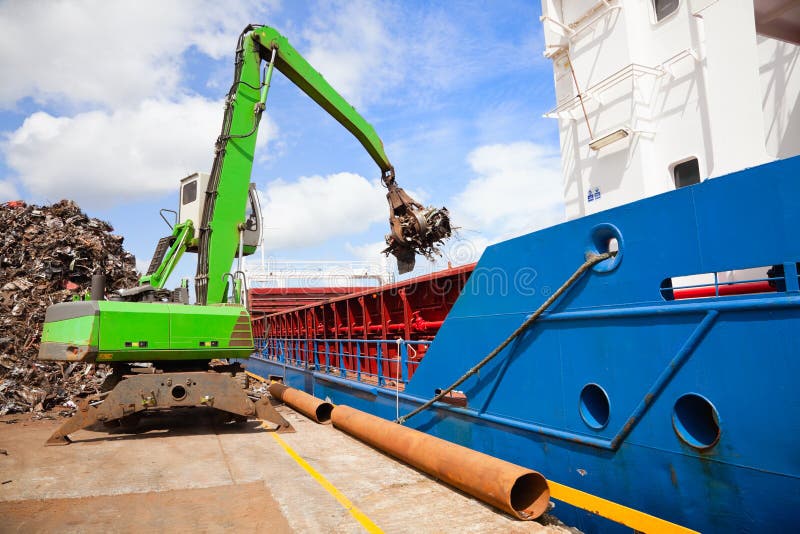 Crane Loading Ship with Steel Stock Image - Image of dump, gripping ...