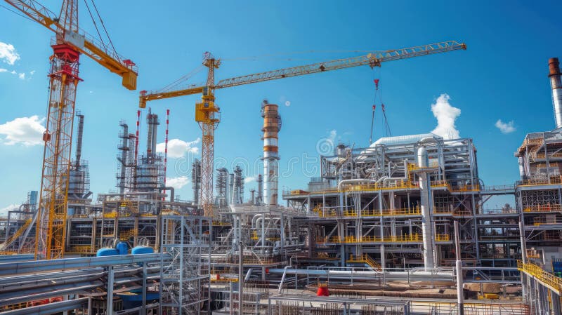 Crane and Machinery at a Power Plant Construction Stock Illustration ...