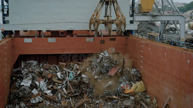 Crane with Magnet Carrying Heap of Garbage on Disposal Dump Stock Video ...