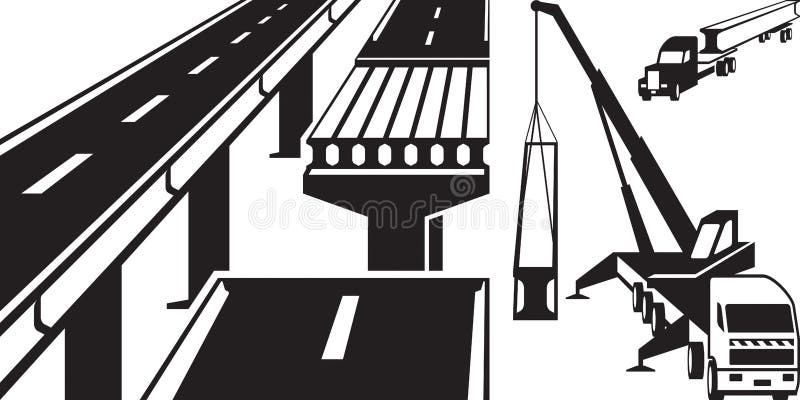 Crane Mounting Concrete Beam Bridge Stock Vector - Illustration of beam ...