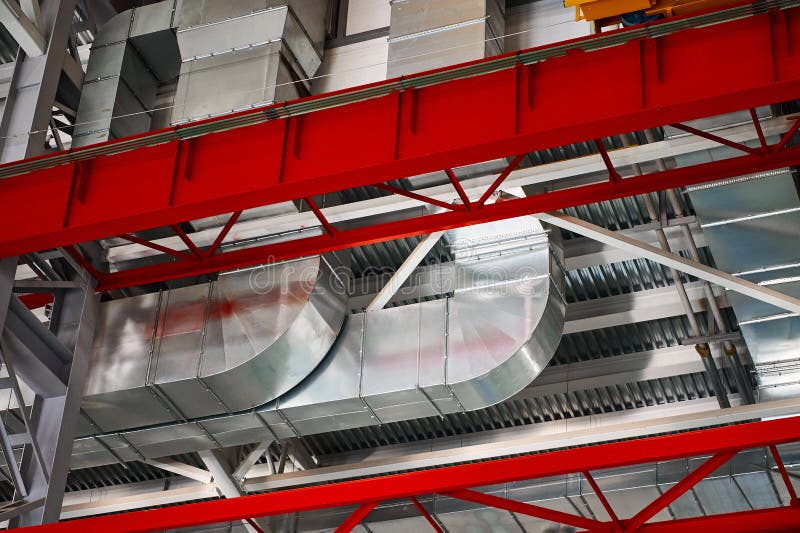 Crane Moves Beams Framework and Ventilation System at Plant Stock Photo ...