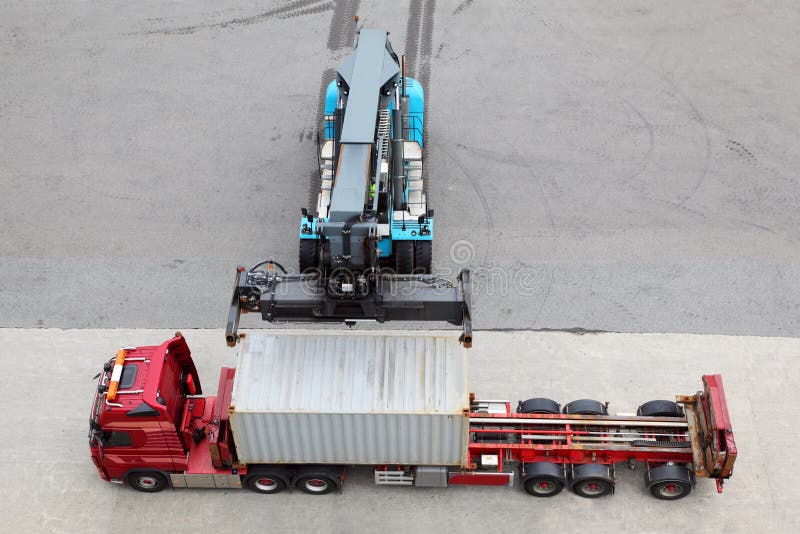 Crane Moves and Loads Container To Truck Stock Photo - Image of freight ...