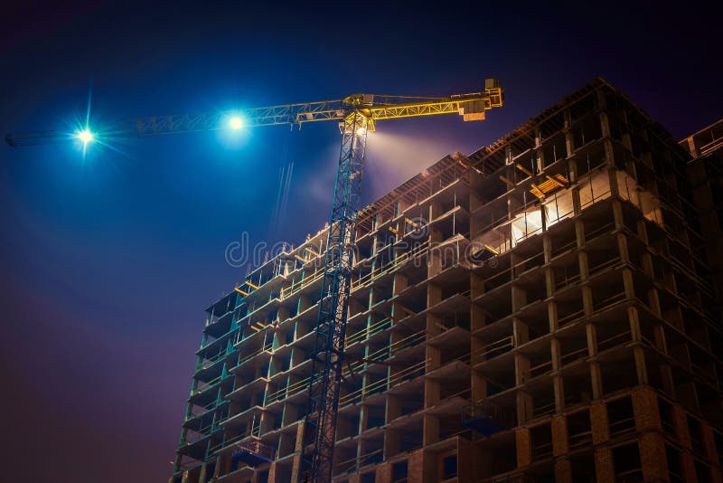 Crane at night stock photo. Image of exterior, crane - 61273830