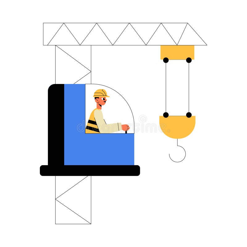 Crane Operator in Cabin in Flat Vector Illustration Symbolizing ...