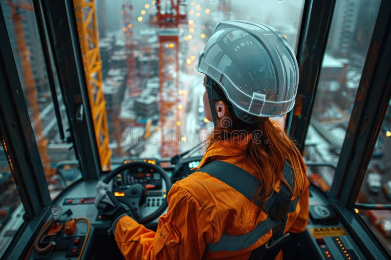 Crane Operator in the Cabin of a Tower Crane. Stock Photo - Image of ...