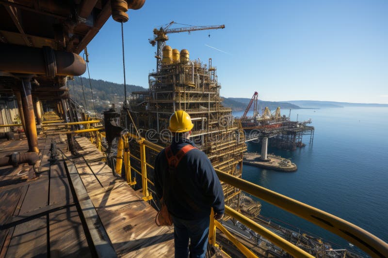 Crane Operator Lifts Cargo with Slinger on Oil Platform, Enhancing ...