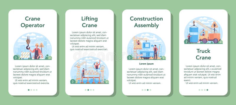 Crane Operator Mobile Application Banner Set. Industrial Builder Stock ...
