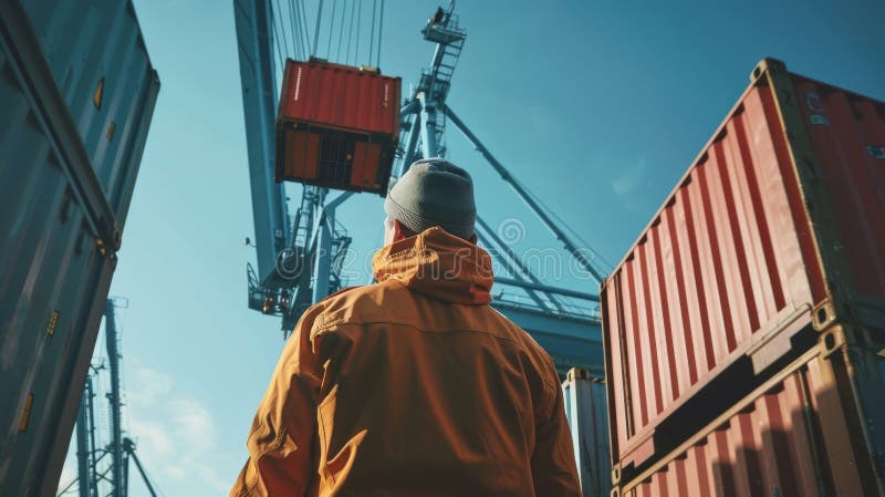 Crane Operator at Work in a Shipping Container Area on a Sunny Day ...