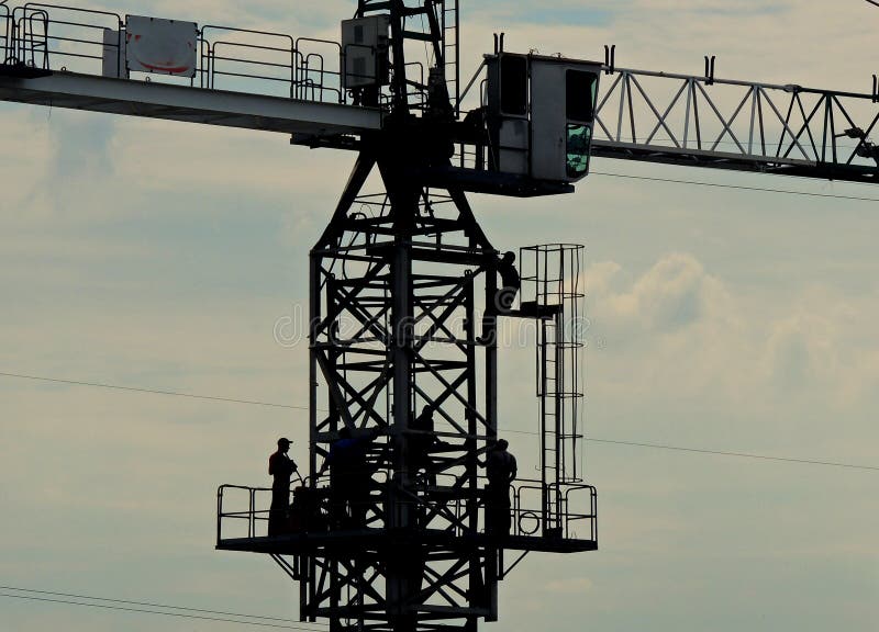 Crane Operators Adjusting of Construction Tower Crane Stock Photo ...