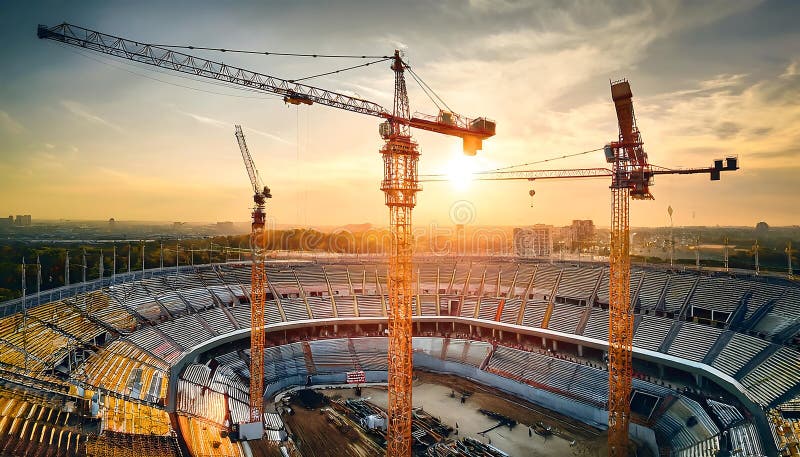 Crane and Other Cranes Working Around a New Stadium Complex ...