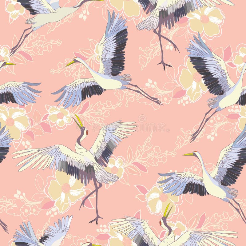 Crane, Pattern, Vector, Illustration Stock Vector - Illustration of ...