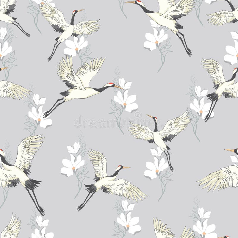 Flying Cranes Pattern Stock Illustrations – 253 Flying Cranes Pattern ...