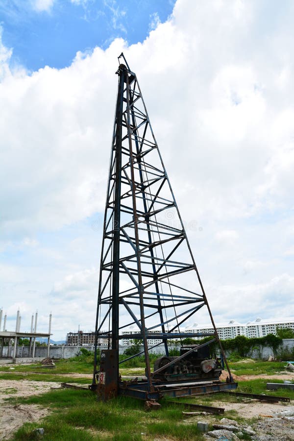 Crane for Pile Driving in the Construction Site. Stock Image - Image of ...