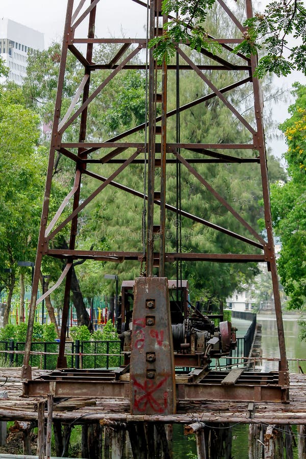 Crane for Pile Driving in the Construction Site. Stock Image - Image of ...