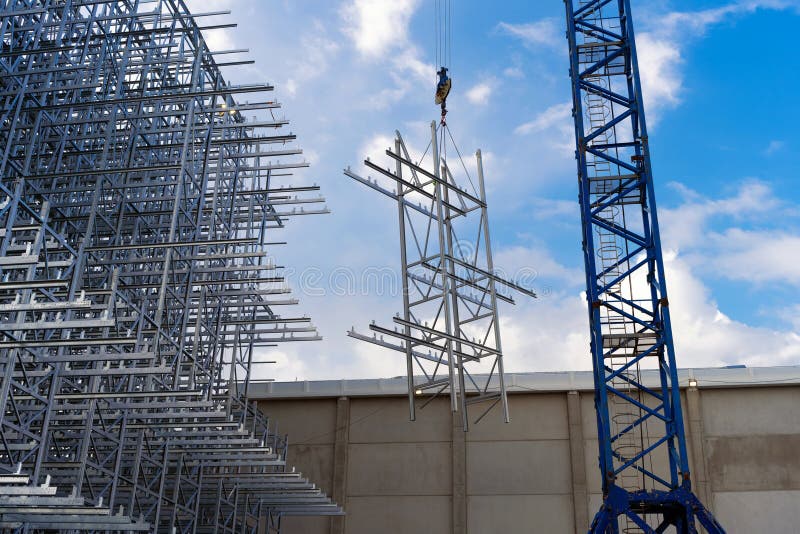 Crane in Process of ASRS Clad Rack Structural Framework Installation ...