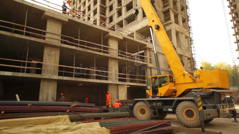 Crane Rises Hook, Worker Weld Inside Unfinished Stock Footage - Video ...