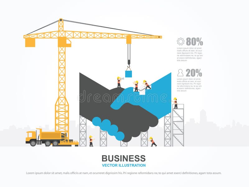 Crane and Shaking Hand Building. Stock Vector - Illustration of ...